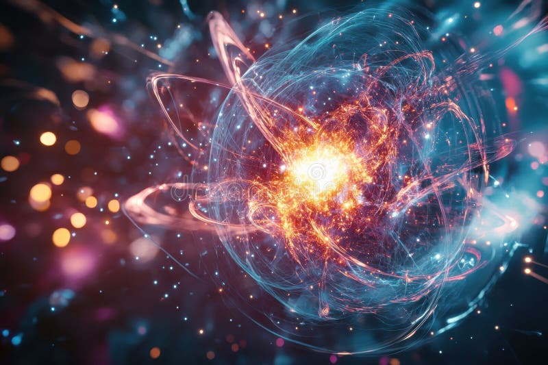 Complex Atomic Structure with Vibrant Lights and Swirling Energy in a ...