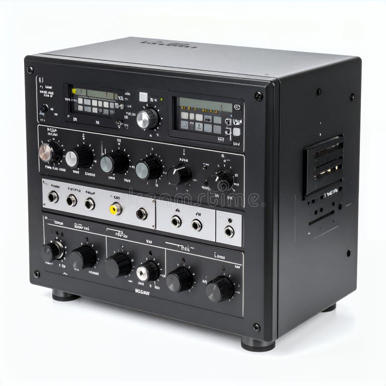 Complex Audio Processing Hardware Showcases Sophisticated Sound Engineering on White Background ...