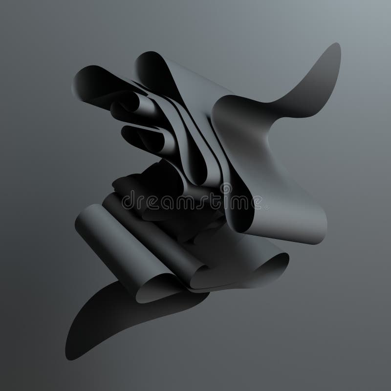 Complex Black Curled Paper Sheet, Looping and Bending in Multiple Directions, Intricate 3D Art ...