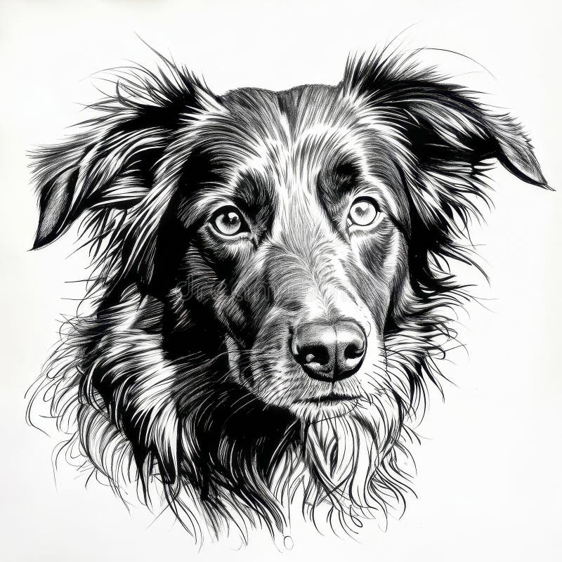 Complex Black and White Dog Illustration Stock Photo - Image of sketch ...