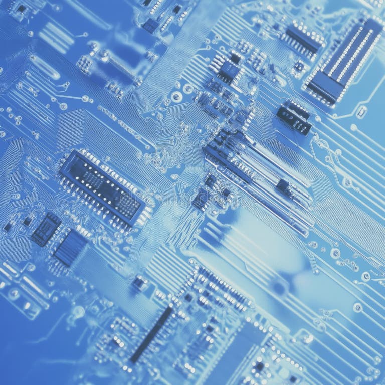 Complex Blue Circuit Board Design with Microchips and Connectors Stock ...