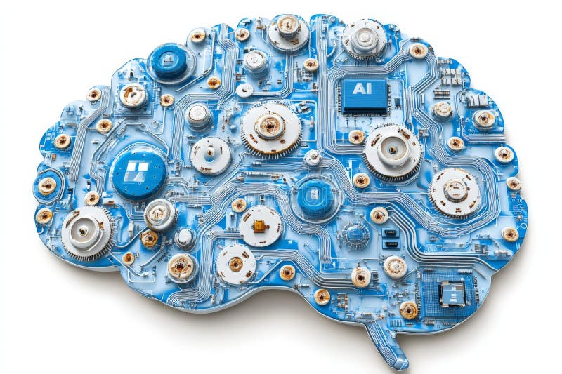 Complex Blue Circuit Board Shaped Brain Featuring Gears Microchips ...