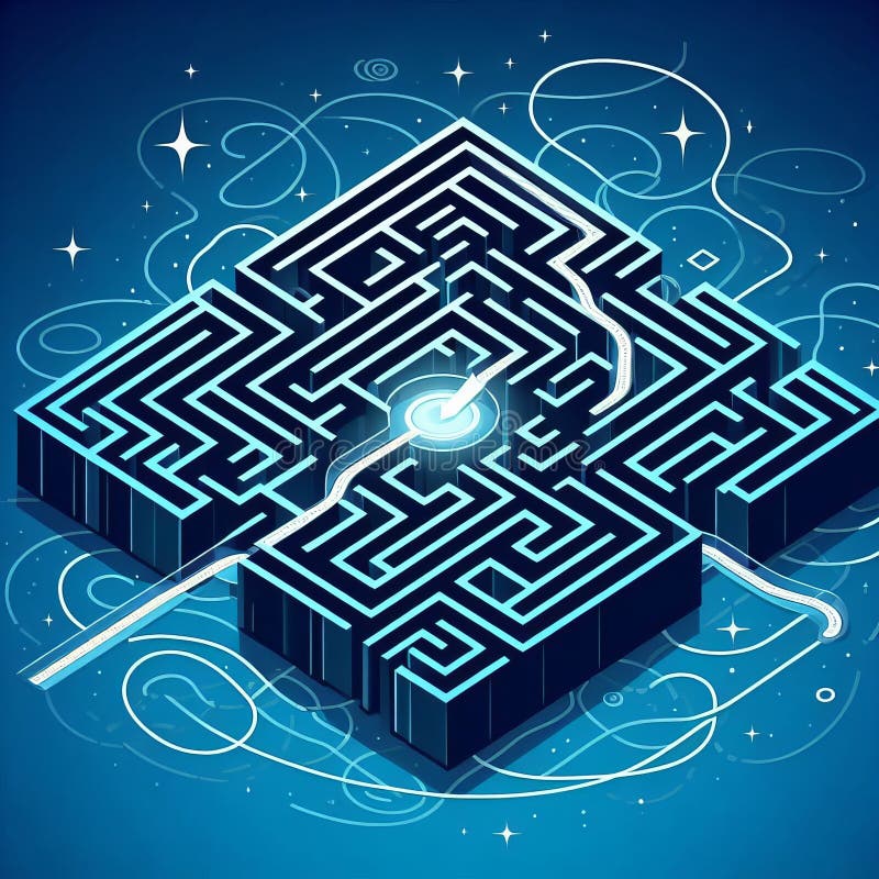 Complex Blue Maze with Glowing Pathway Illustration Stock Image - Image ...