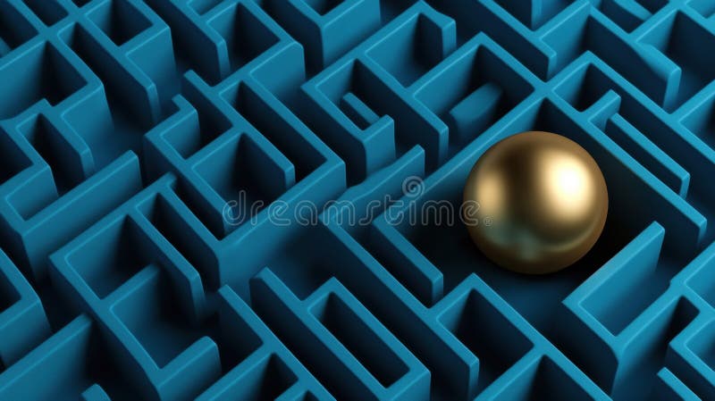 Maze with a Golden Sphere Symbolizes Challenge and Success in Problem ...
