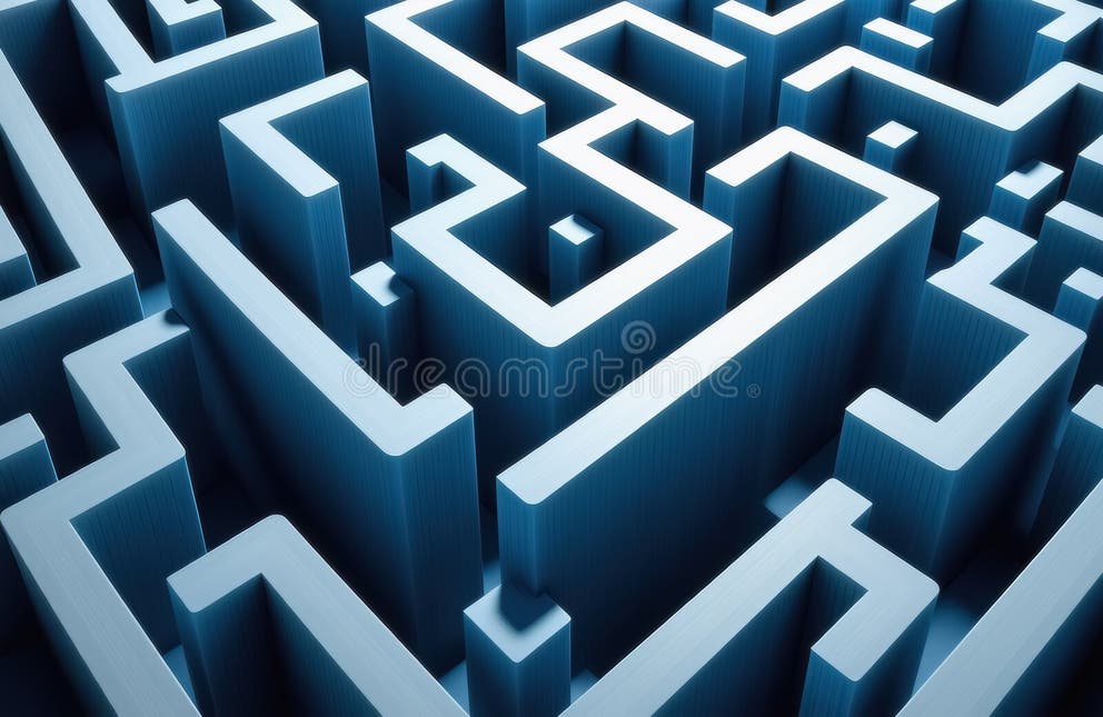 Complex Blue Maze Structure with 3d Perspective and Dramatic Lighting ...