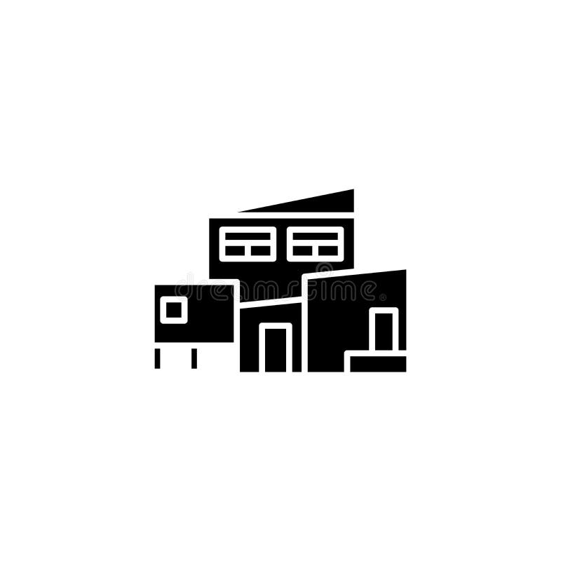Complex of Buildings Black Icon Concept. Complex of Buildings Flat ...