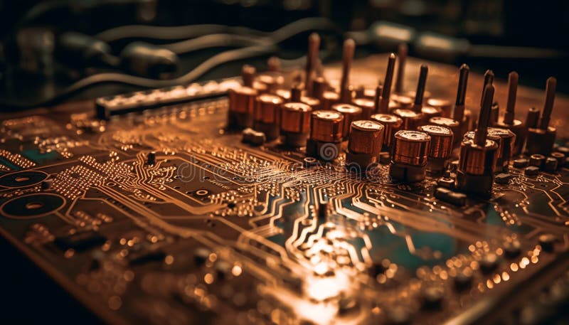 Complex Circuit Board with Computer Chips in Rows Generated by AI Stock ...