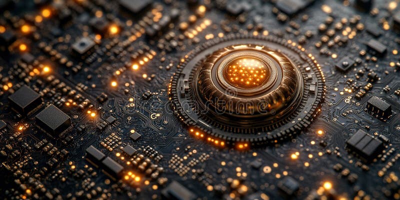 Complex Circuit Board with Glowing Elements Showcases Advanced ...