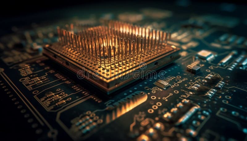 Complex Circuit Board with Glowing Semiconductor and Soldered ...