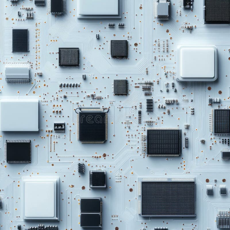 Complex Circuit Board with Microchips and Connectors on White Surface ...