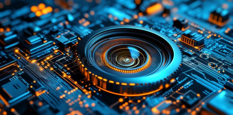 A Complex Circuit Board Provides the Backdrop for a Futuristic Tech ...