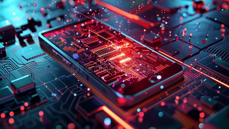 Futuristic Microchip Illuminating Motherboard with Data Flowing Stock ...