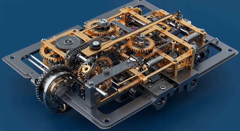 Complex Clockwork Mechanism 3D Render: Gold and Bronze Gears on Dark ...