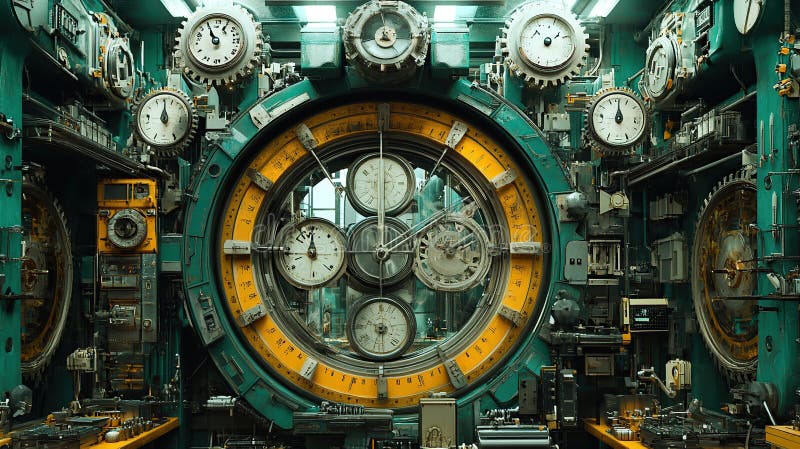 Complex Clockwork Mechanism with Multiple Timepieces. Detailed ...