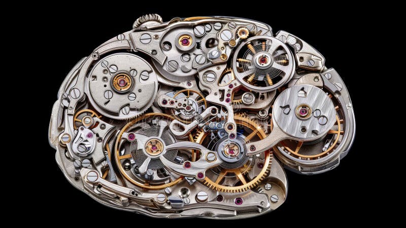 Complex Clockwork Mechanism Showing Gears and Cogs on Black Background ...