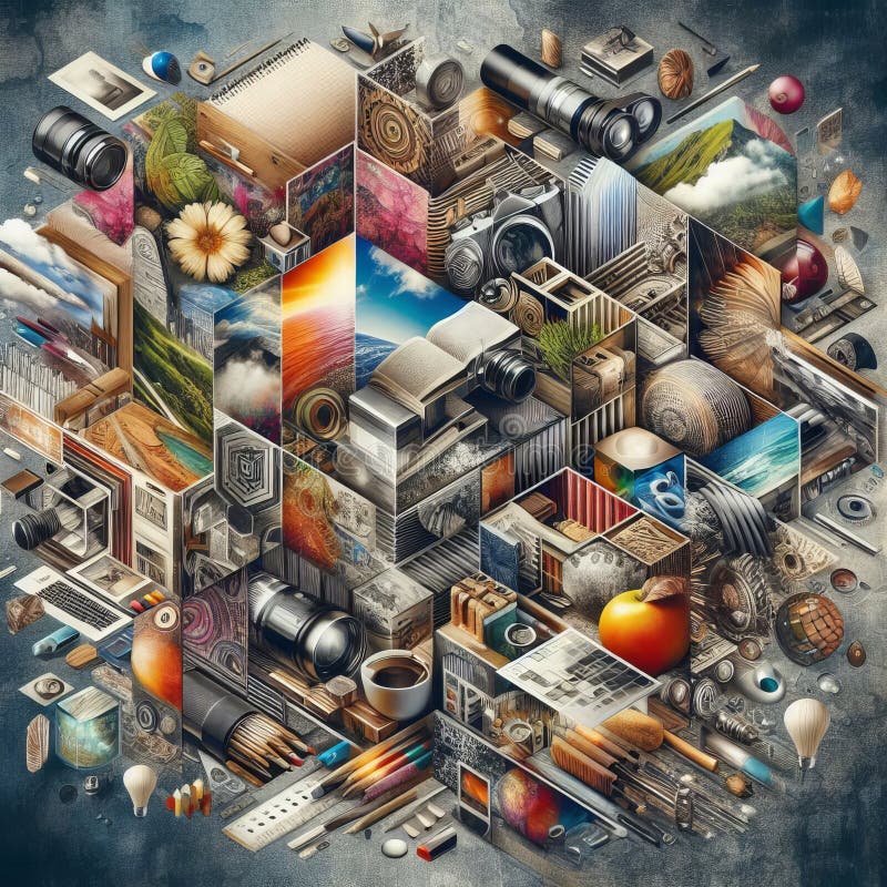 Complex Collage of Artistic Elements Stock Photo - Image of intricate ...