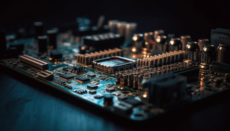 Complex Computer Chip Circuit Board with Selective Focus and ...