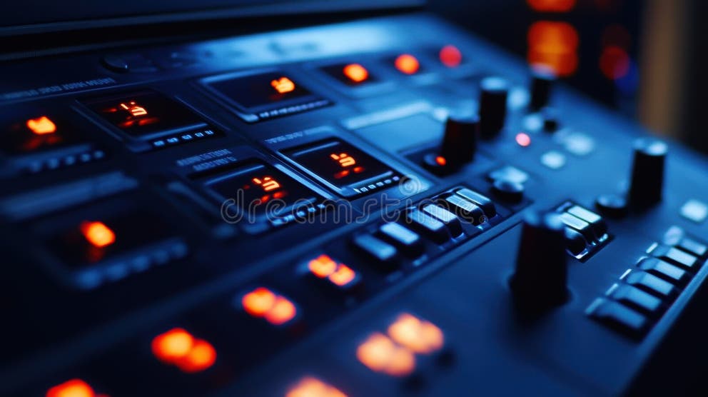 Control Panel with Illuminated Buttons and Dials in Manufacturing ...