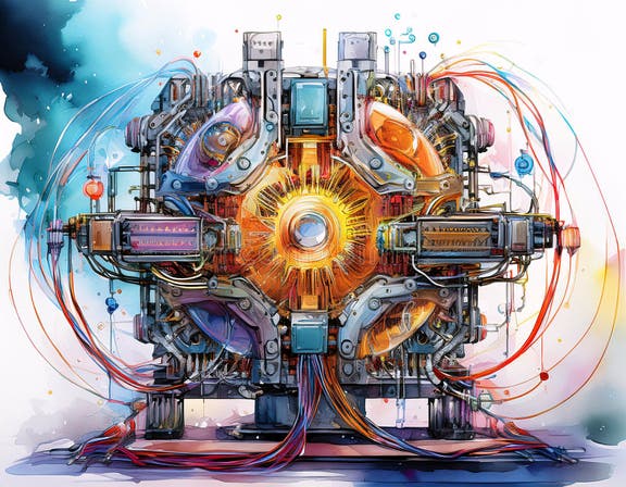 A Complex Cube-shaped Machine with Intricate Wiring and Glowing ...