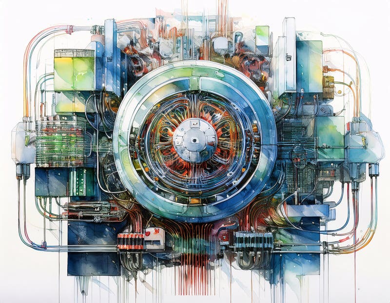 A Complex Cube-shaped Machine with Intricate Wiring and Glowing ...