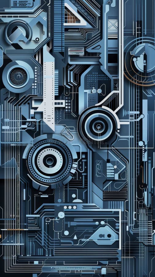 Complex 3D Abstract Background of Blue Mechanical Designs, Emphasizing ...