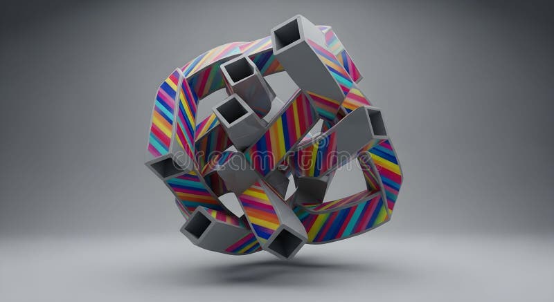 Abstract 3D Geometric Tubes with Rainbow Gradient Interiors on Gray ...
