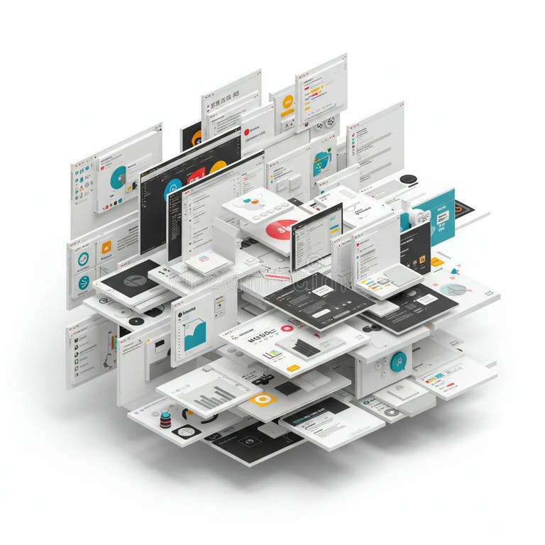 A Complex 3D Composition of Various Overlapping Digital Interface ...