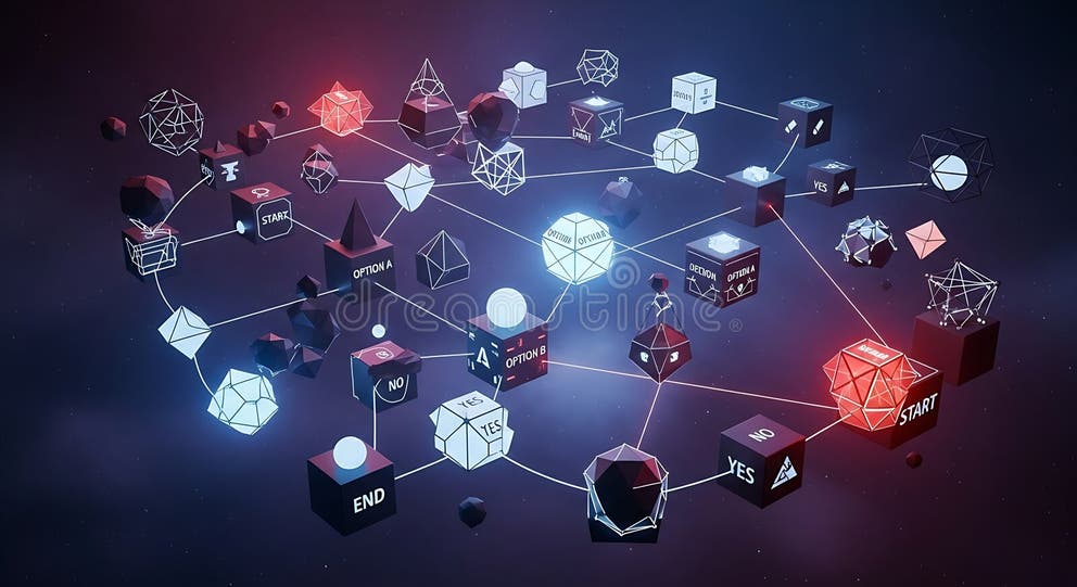 Complex 3D Decision Making Flowchart and Algorithm Visualization Stock Illustration ...