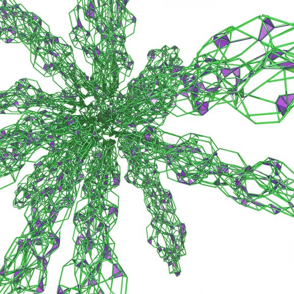 A Complex 3D Geometric Structure Composed of Green Wireframe Polygons ...