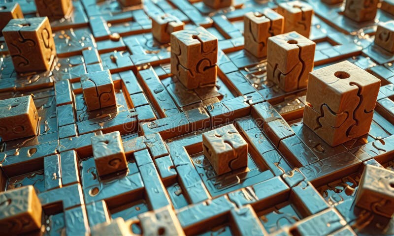 Complex 3D Grid Wooden Cubes, Each with Unique Pattern, Creates ...