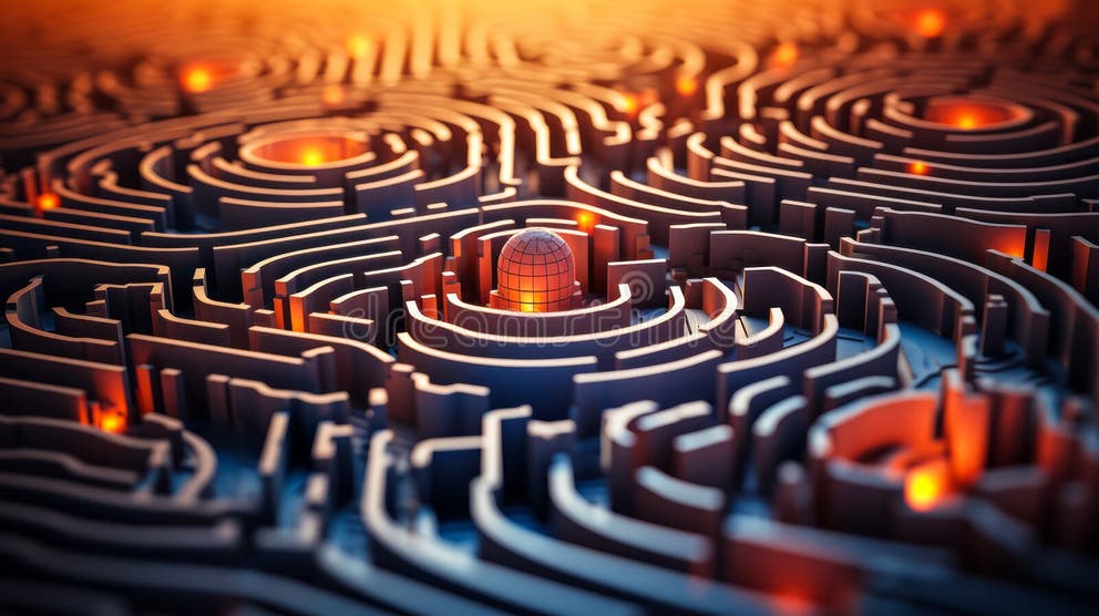 Complex 3D Labyrinth with Glowing Pathways and Spherical Obstacles ...