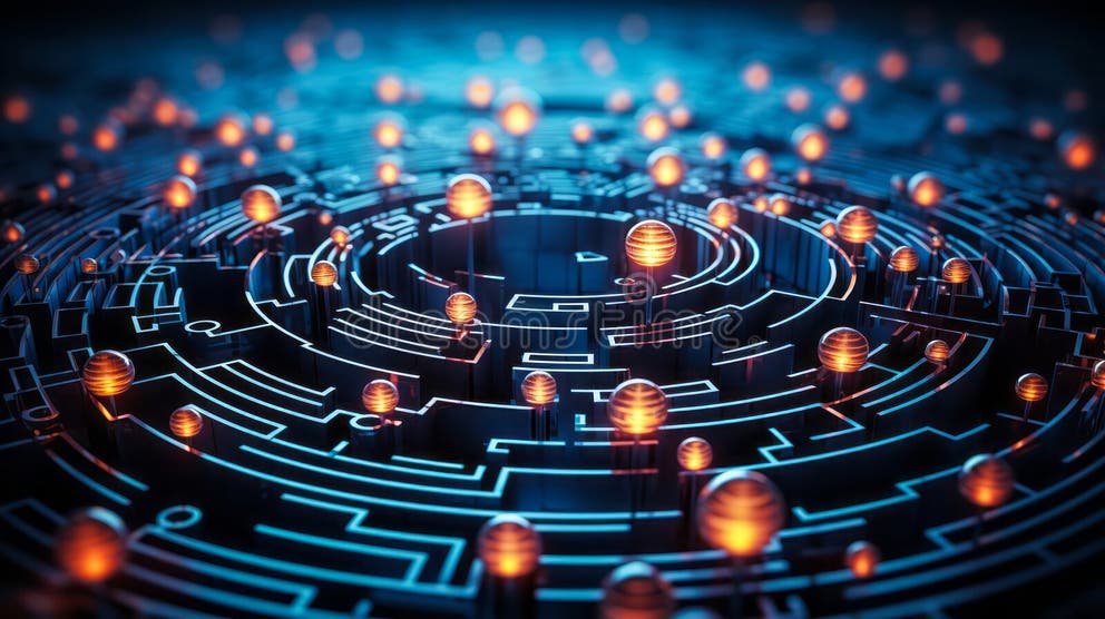 Complex 3D Labyrinth with Glowing Pathways and Spherical Obstacles ...