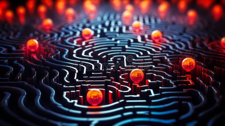 Complex 3D Labyrinth with Glowing Pathways and Spherical Obstacles ...