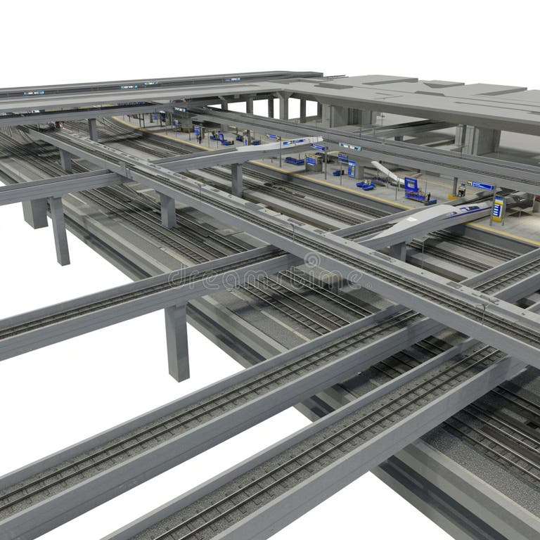 Complex 3D Model of a Futuristic Multi-layered Train Station with ...