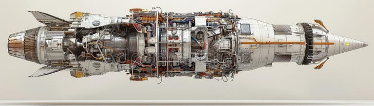 A Complex 3D Model of a Jet Engine with Cutaway Views Revealing ...