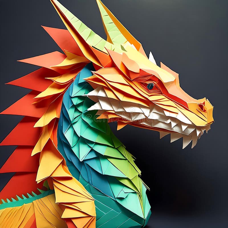 Complex 3D Paper Dragon Sculpture Stock Illustration - Illustration of ...