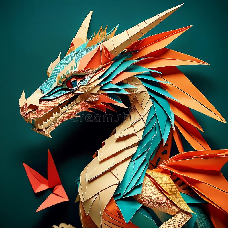 Complex 3D Paper Dragon Sculpture Stock Illustration - Illustration of ...