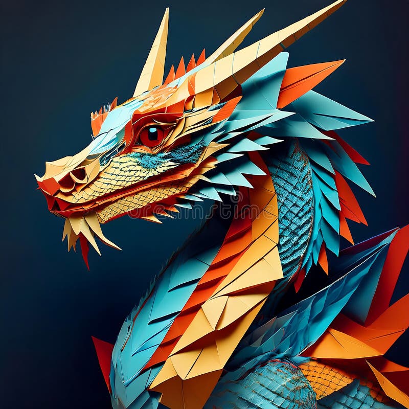 Complex 3D Paper Dragon Sculpture Stock Illustration - Illustration of ...