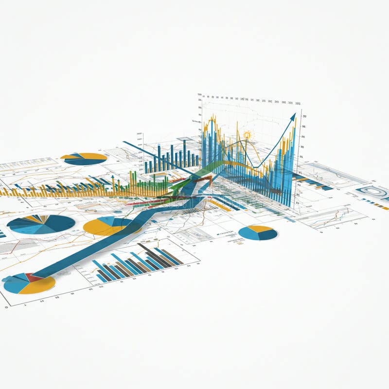 A Complex 3D Rendering of Various Data Visualizations and Charts ...