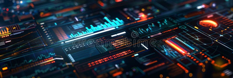 Complex Data Charts and Graphs on a Digital Interface in a Futuristic ...