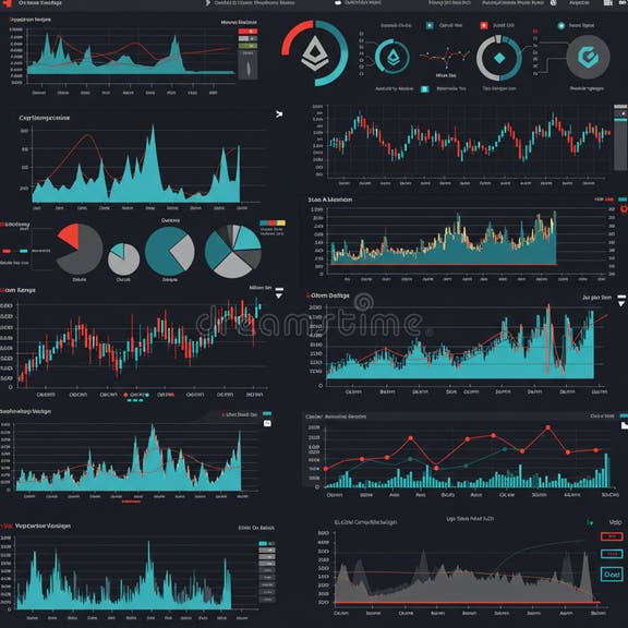 A Complex Data Dashboard Featuring Various Graphs and Charts in a Dark ...
