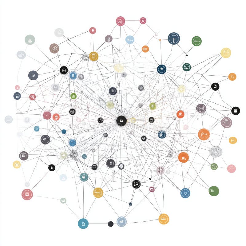 Complex Data Network Visualization With Color Coded Nodes And