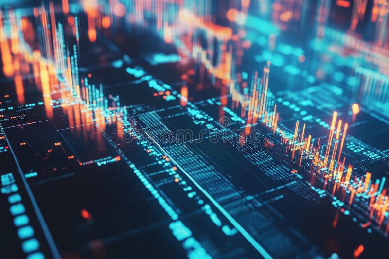 Digital Data Visualization Showing Fluctuating Statistics and Metrics ...