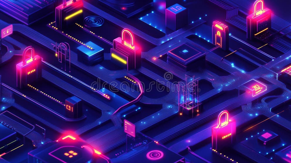 Complex Data Stream Flowing through a Series of Lock Icons. by ...