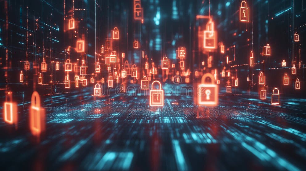 Complex Data Stream Flowing through a Series of Lock Icons. by ...