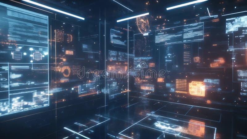 Digital Information Flowing in Cyberspace Server Room Stock Footage ...