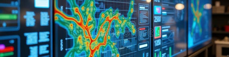 Complex Data Visualization Displaying Heat Map and Graphs in a Modern ...
