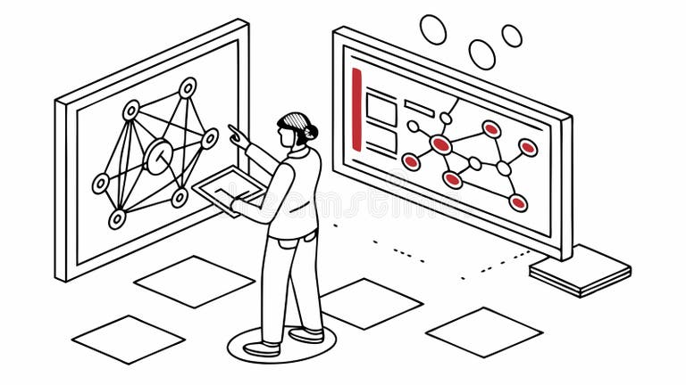 Complex Data Visualization and Network Analysis, Vector Design Generative AI Stock Illustration ...