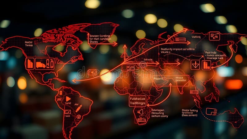 A Complex Diagram Showing the Flow of Goods Across Borders Stock ...