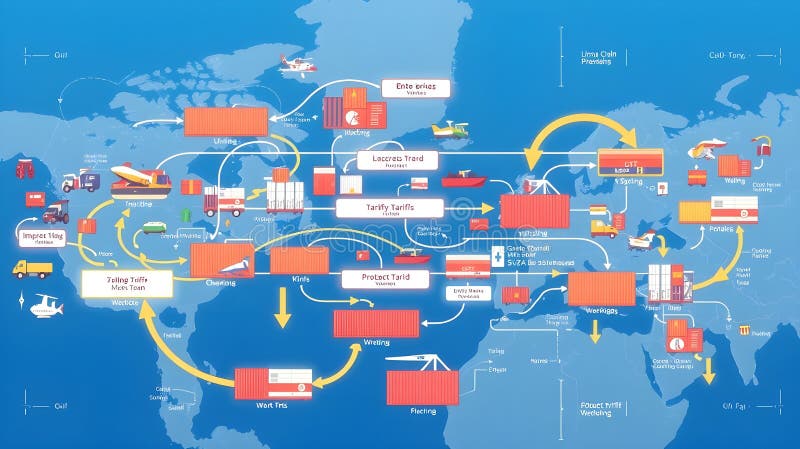 A Complex Diagram Showing the Flow of Goods Across Borders Stock ...